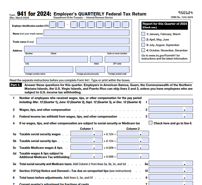 E-file IRS Form 941 - Quarterly Payroll Tax Returns